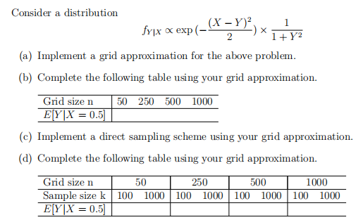 Consider a distribution fY|X a)Implment a grid | Chegg.com