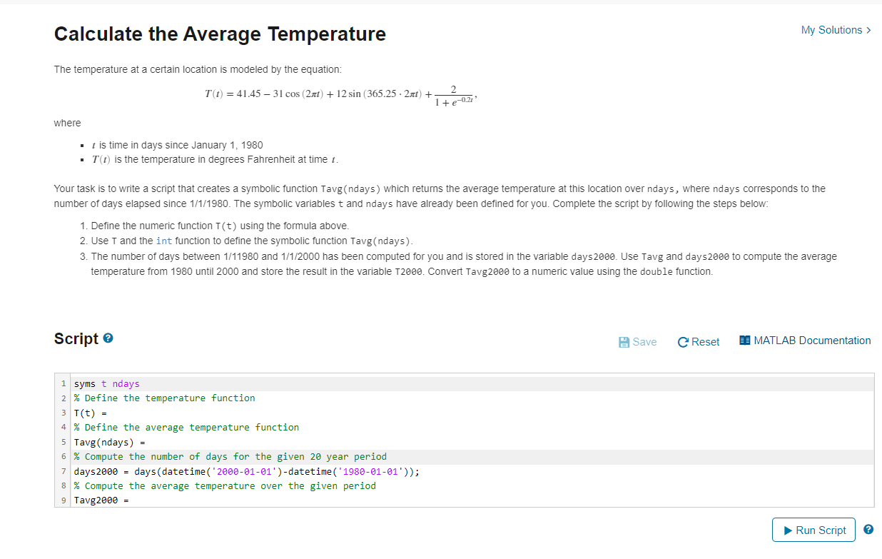 Calculate the Average Temperature My Solutions > The | Chegg.com