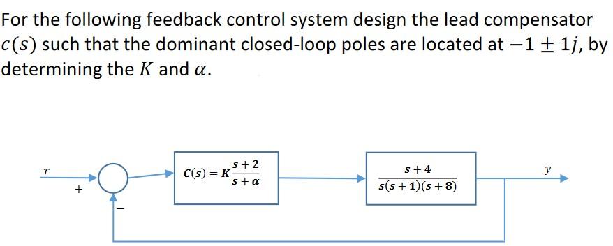 Solved For the following feedback control system design the | Chegg.com