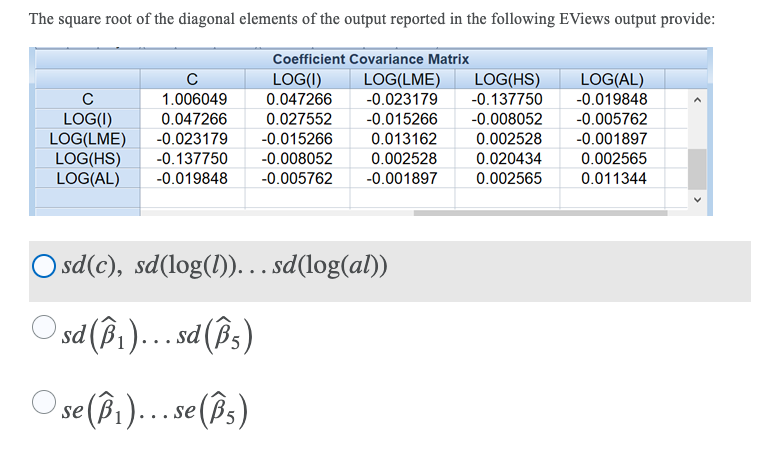 The square root of the diagonal elements of the | Chegg.com