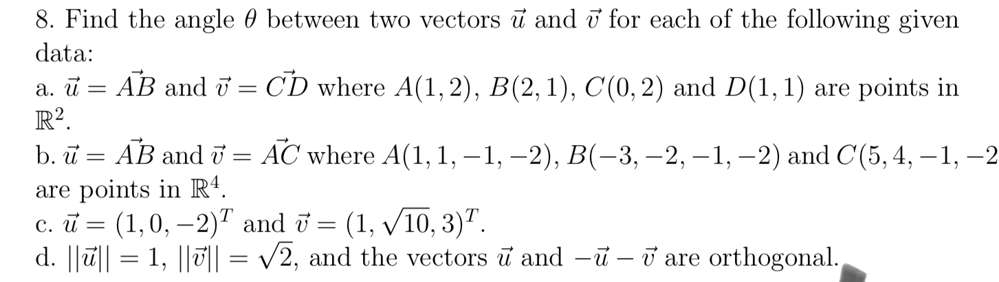 Solved Find the angle θ ﻿between two vectors vec(u) ﻿and | Chegg.com