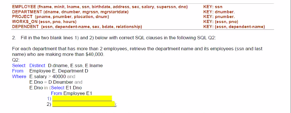 Solved 2. Fill in the two blank lines 1) and 2) below with | Chegg.com