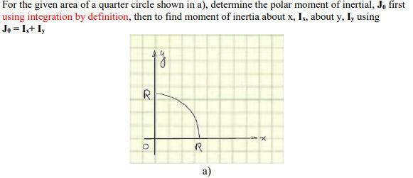Solved For the given area of a quarter circle shown in a), | Chegg.com