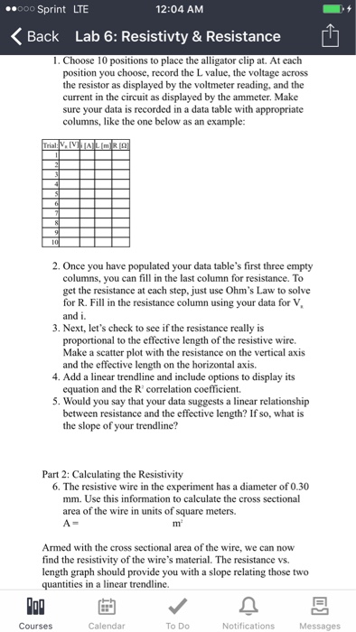 Lab 6: Resistance & Resistivity | Chegg.com