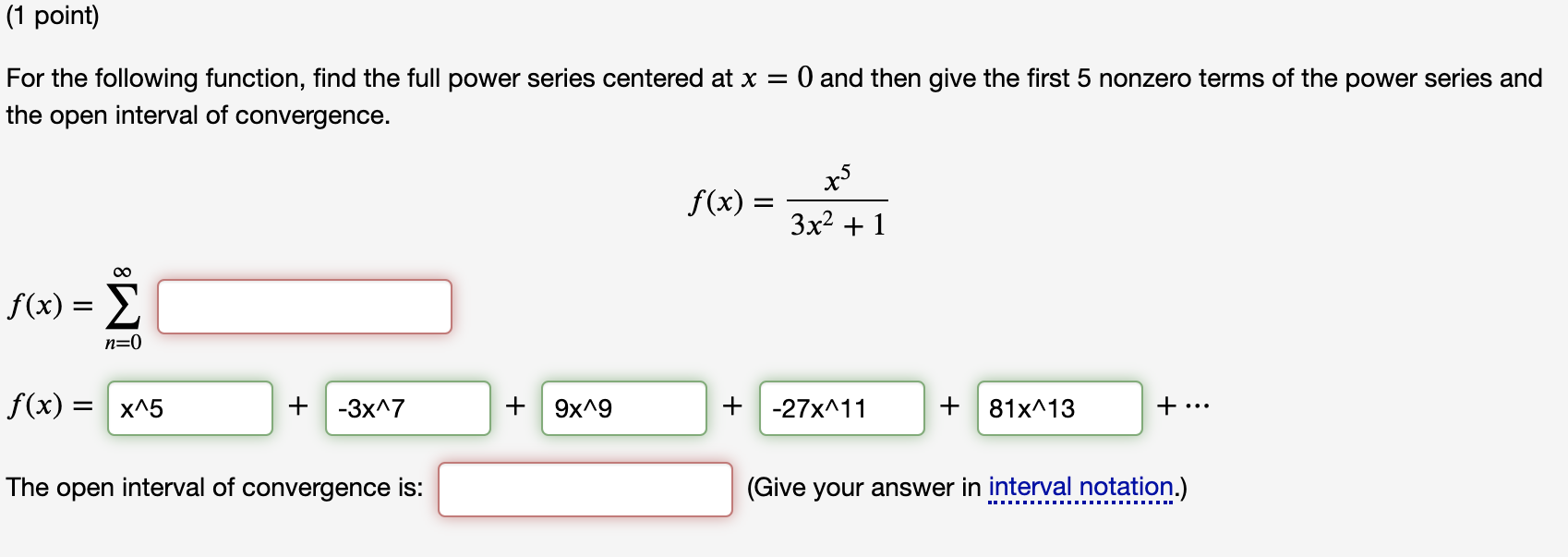 Solved (1 point) For the following function, find the full | Chegg.com