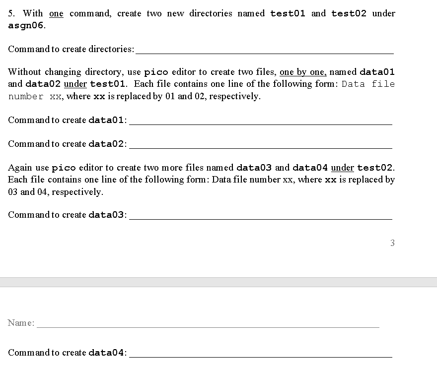 Solved 5. With one command, create two new directories named | Chegg.com