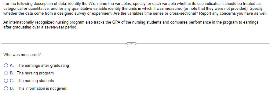 Solved For the following description of data, identify the | Chegg.com