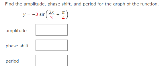 Solved Find the amplitude, phase shift, and period for the | Chegg.com