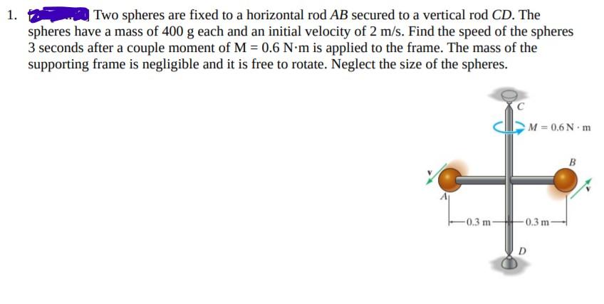 Solved 1. Two spheres are fixed to a horizontal rod AB | Chegg.com