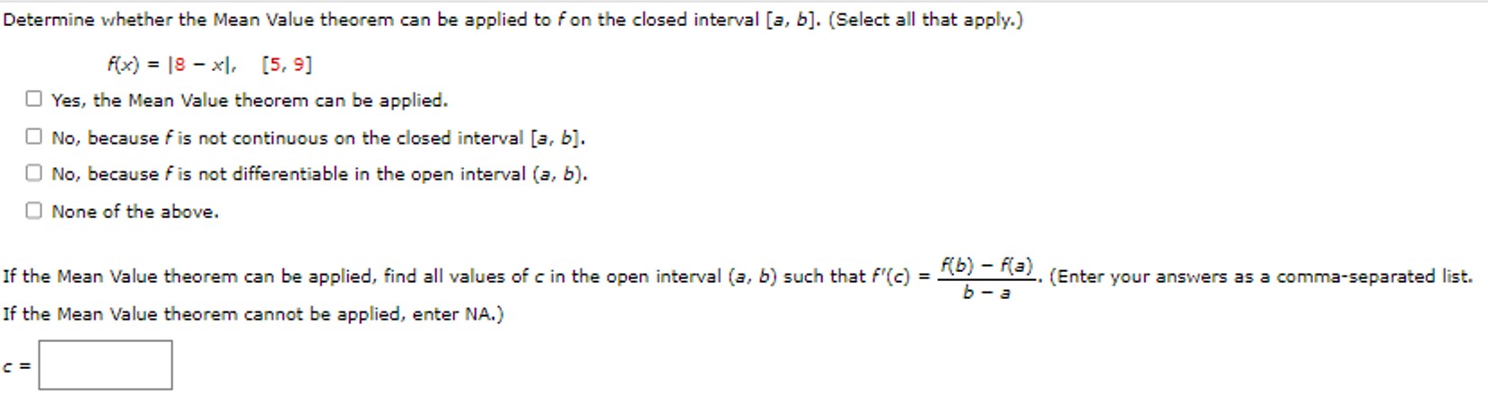 Solved Determine whether the Mean Value theorem can be | Chegg.com