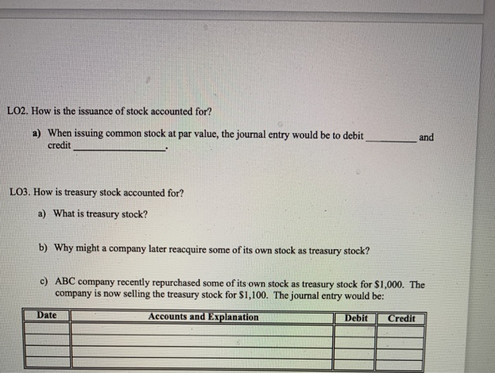 Solved LO2. How is the issuance of stock accounted for? When | Chegg.com