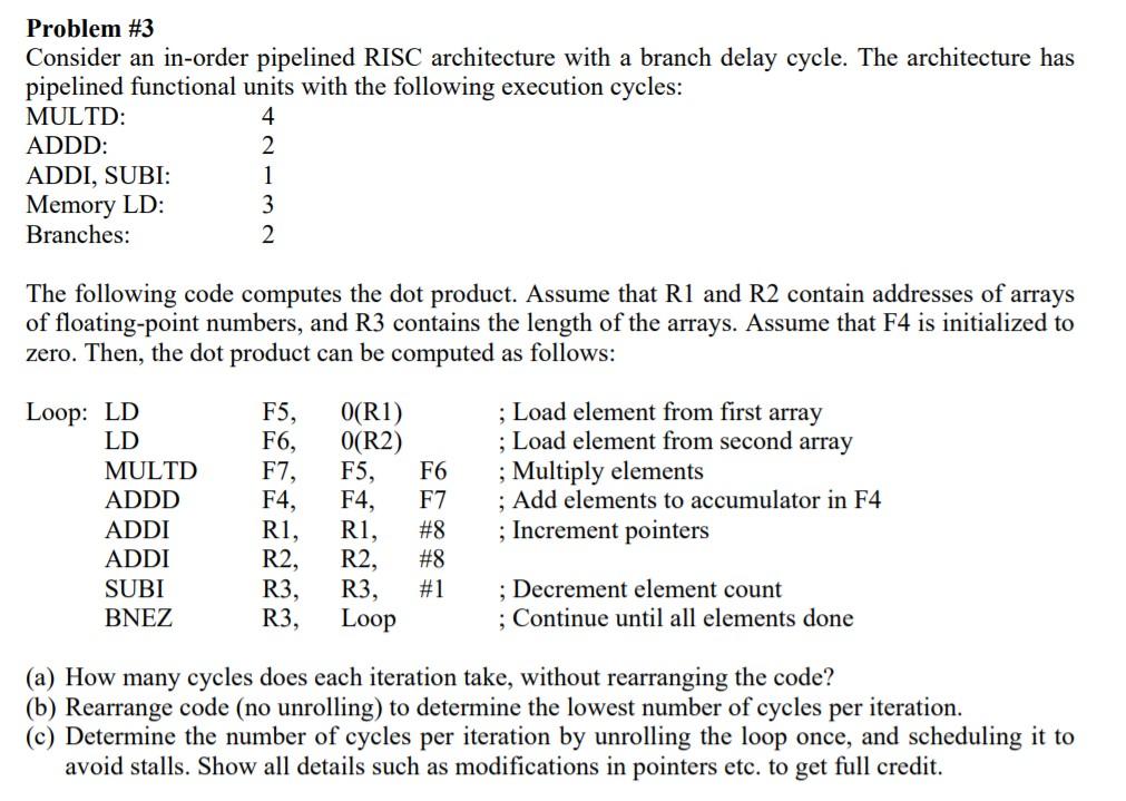 Problem #3 Consider an in-order pipelined RISC | Chegg.com