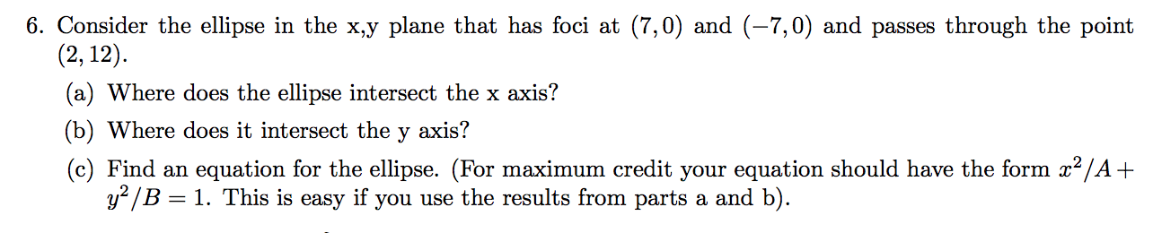 Solved 6. Consider the ellipse in the x,y plane that has | Chegg.com