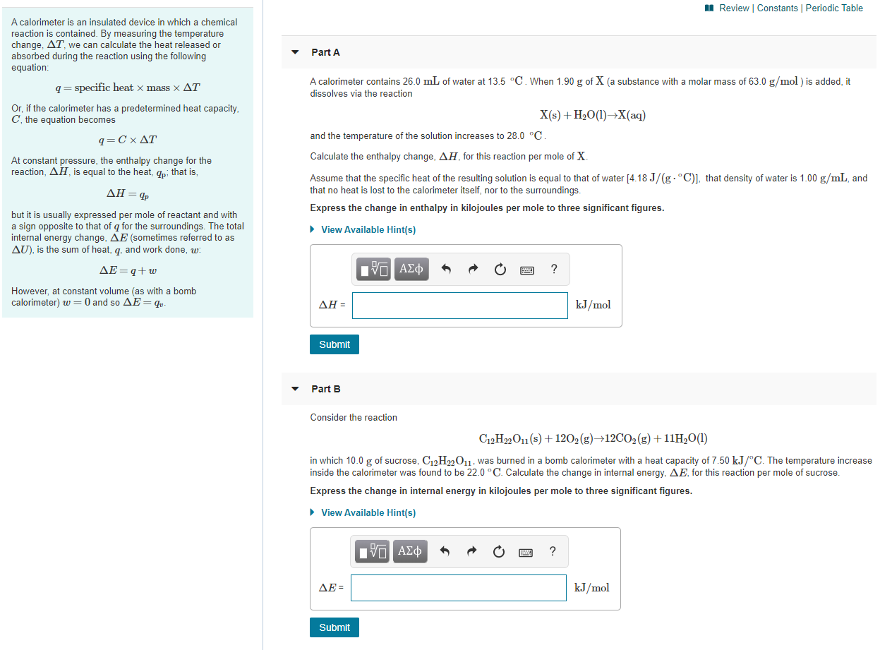 Solved Review Constants Periodic Table A calorimeter is an | Chegg.com