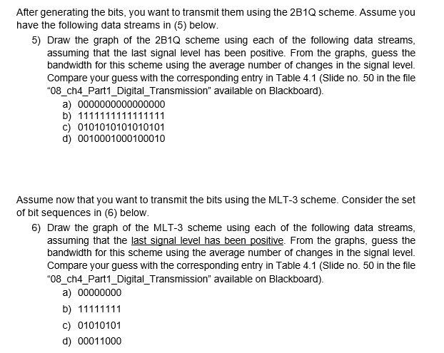 Solved After generating the bits, you want to transmit them | Chegg.com