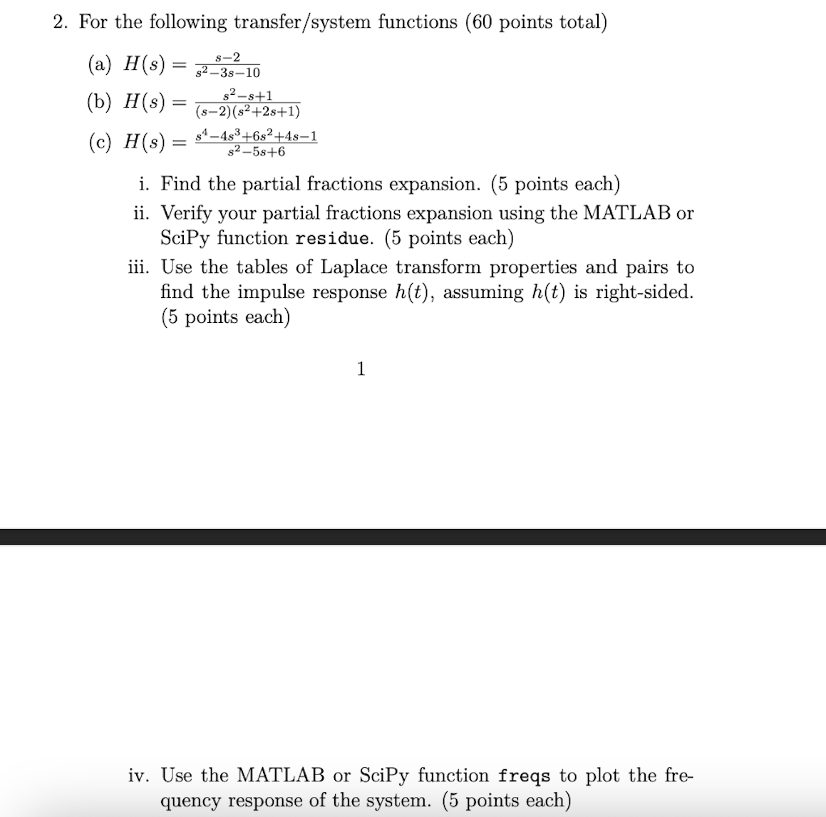 Solved 2. For the following transfer/system functions ( 60 | Chegg.com