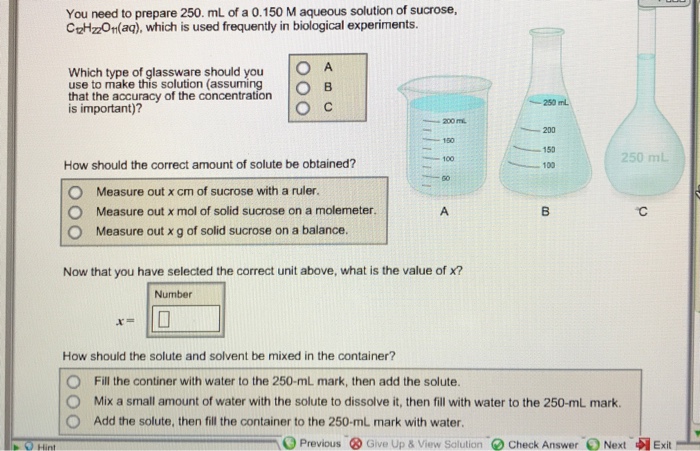 Solved You need to prepare 250. mL of a 0.150 M aqueous | Chegg.com