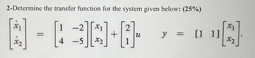Solved 2-Determine the transfer function for the system | Chegg.com