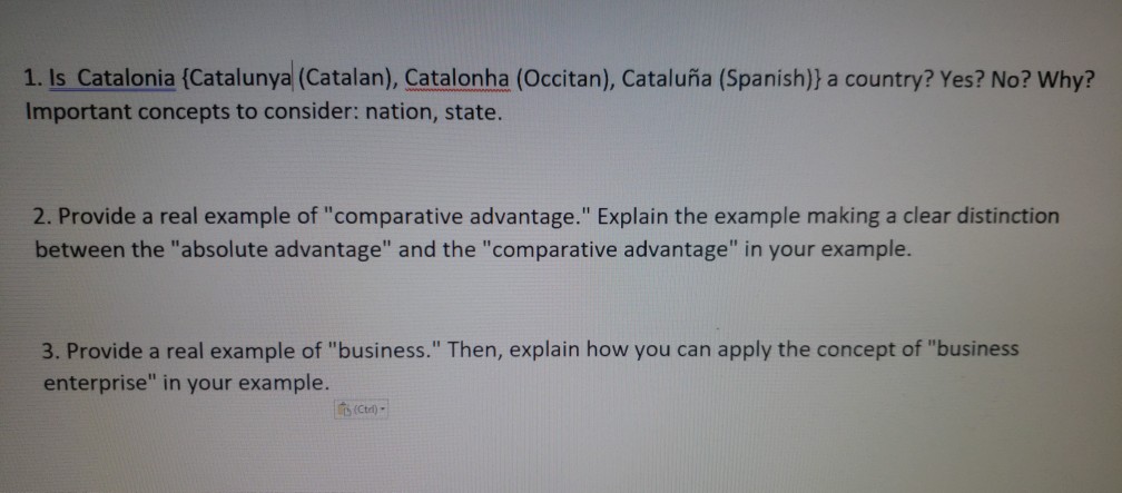 Solved 1. Is Catalonia (Catalunya (Catalan), Catalonha | Chegg.com