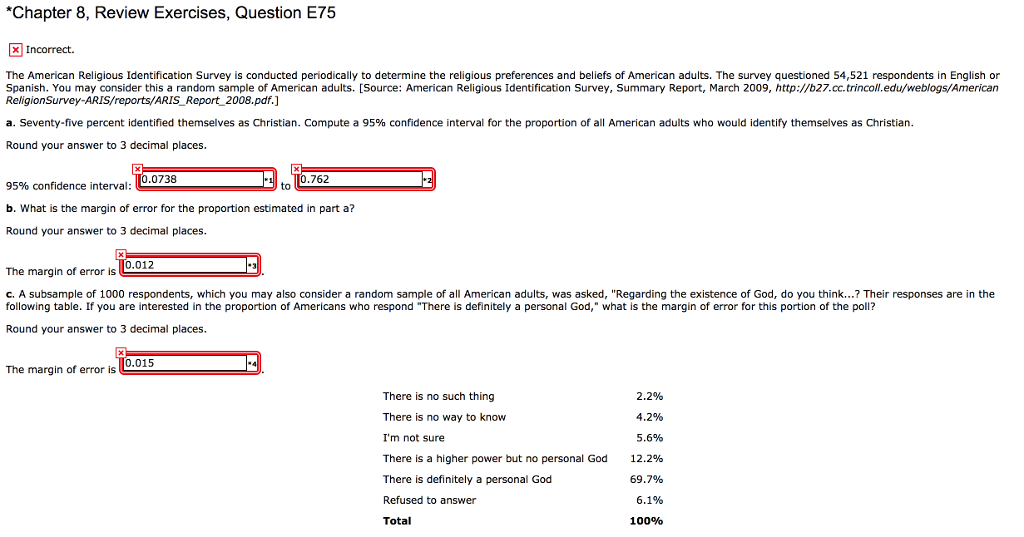 Solved Chapter 8, Review Exercises, Question E75 xIncorrect. | Chegg.com