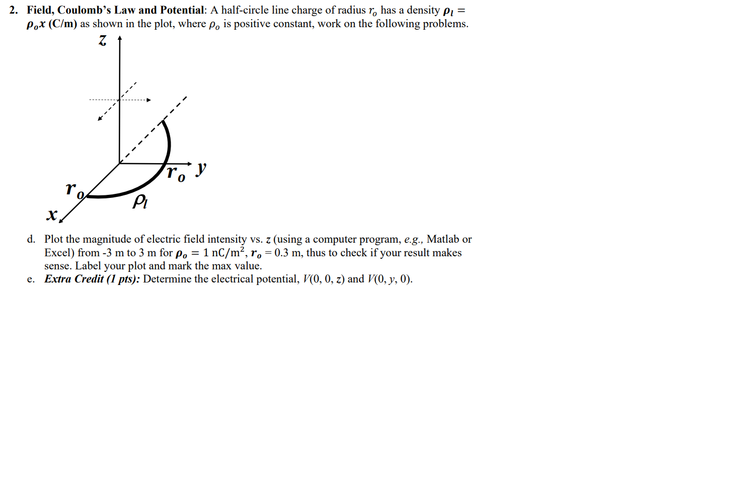 2. Field, Coulomb's Law and Potential: A half-circle | Chegg.com