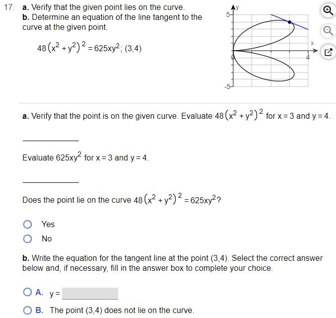 Solved 17. a. Verify that the given point lies on the curve. | Chegg.com