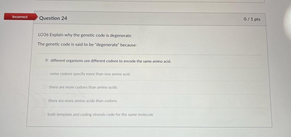 LO36 Explain why the genetic code is degenerate The | Chegg.com