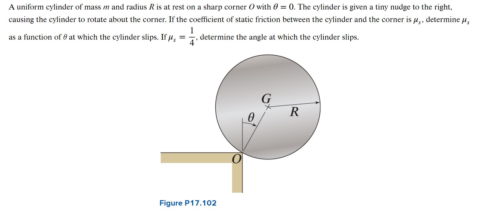 Solved A uniform cylinder of mass m and radius R is at rest | Chegg.com