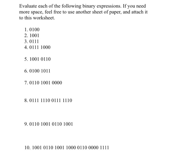 Solved Evaluate each of the following binary expressions. If | Chegg.com