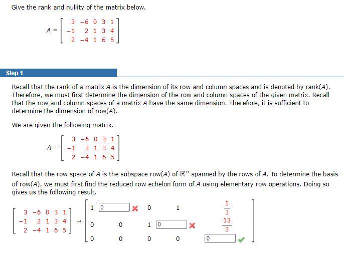 Solved Give the rank and nullity of the matrix below. A= 3 | Chegg.com