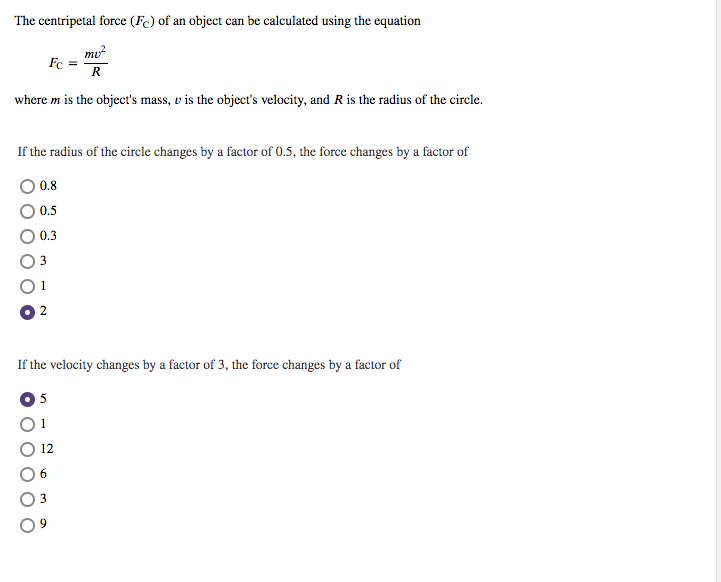 Solved The centripetal force (Fc) of an object can be | Chegg.com