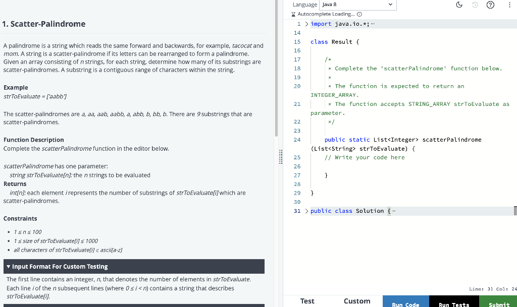 1. Scatter-Palindrome A palindrome is a string which | Chegg.com