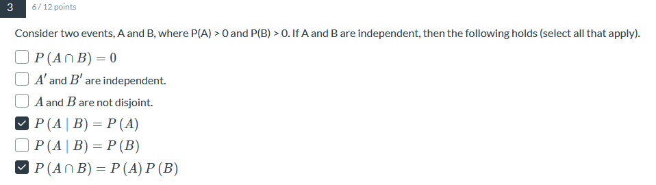 Solved 3 6/12 points Consider two events, A and B, where | Chegg.com