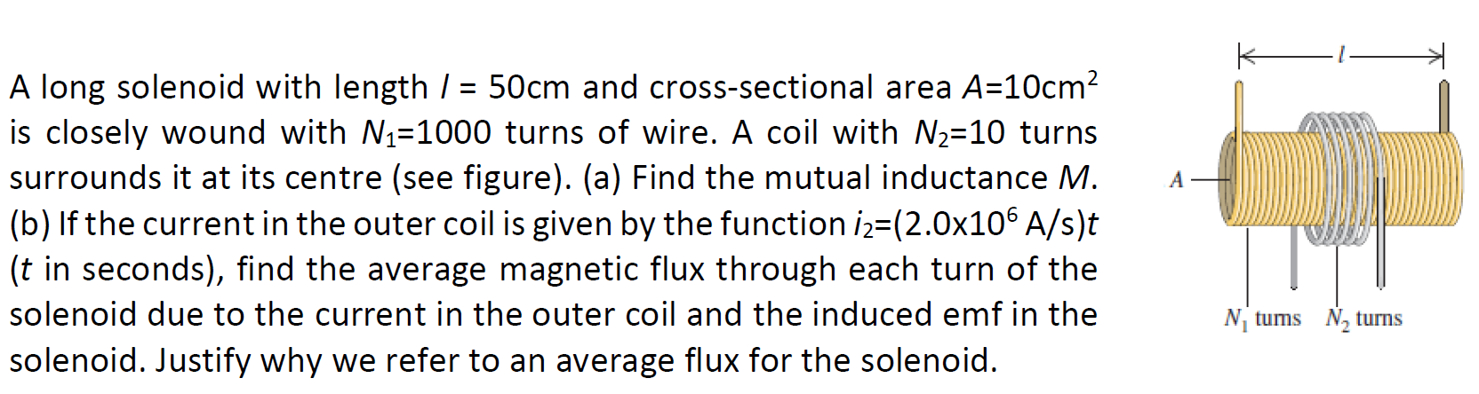 Solved А A long solenoid with length / = 50cm and | Chegg.com