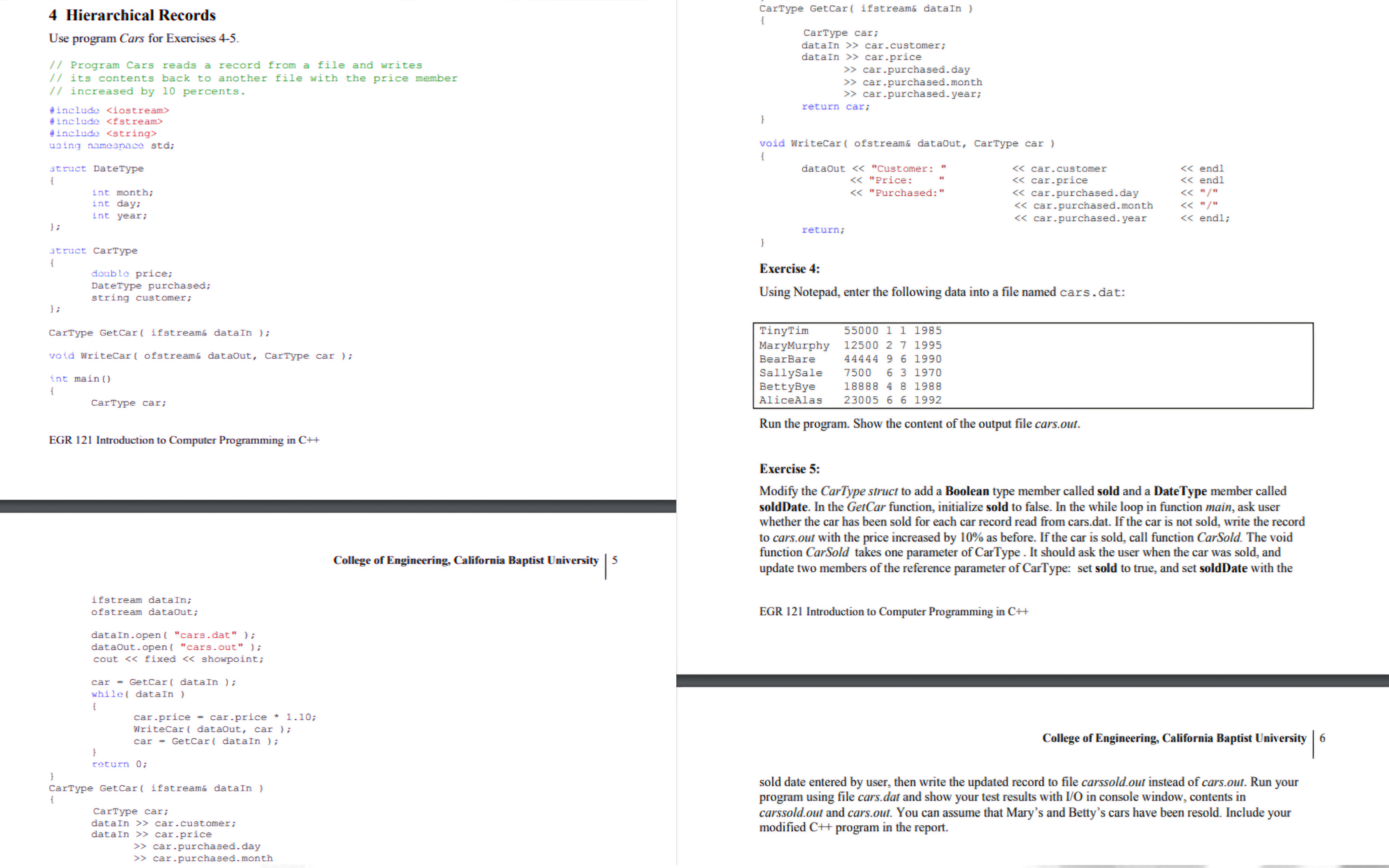 Solved 4 ﻿Hierarchical RecordsUse program Cars for Exercises | Chegg.com