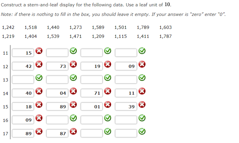 Solved Construct a stem-and-leaf display for the following | Chegg.com