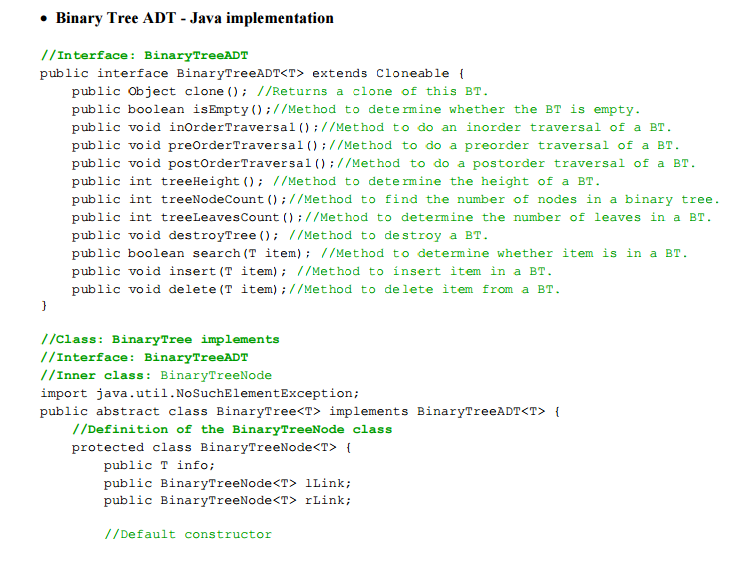 1. Extend the class BinaryTree to include a boolean | Chegg.com