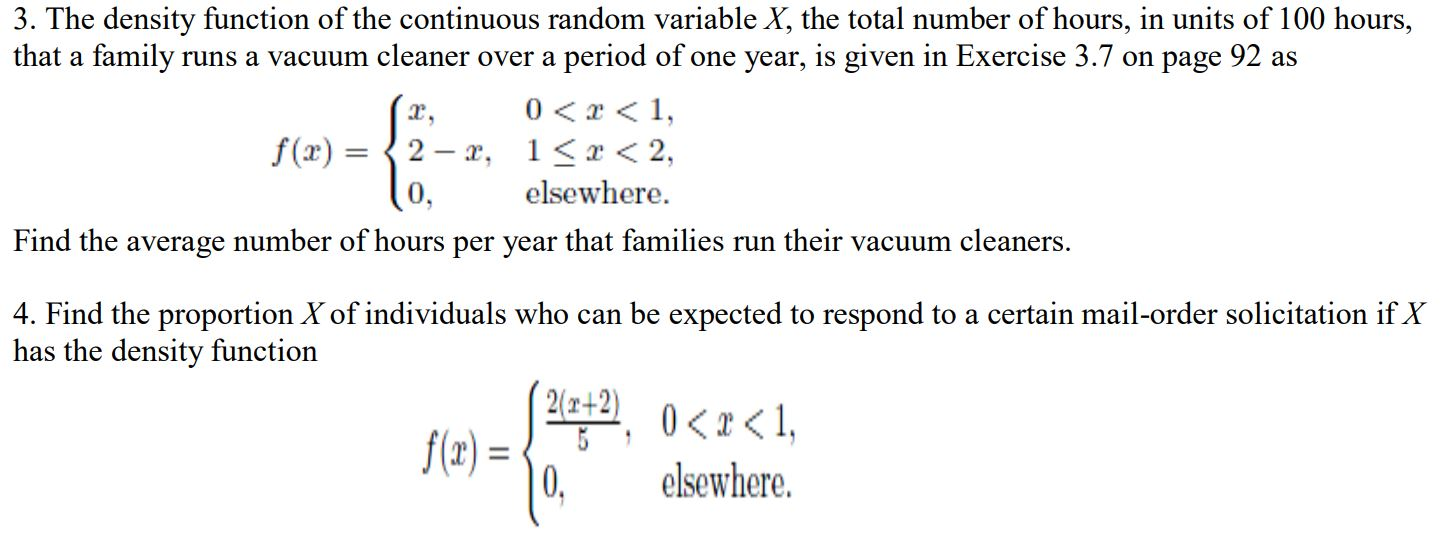 Solved 3 The Density Function Of The Continuous Random 8292