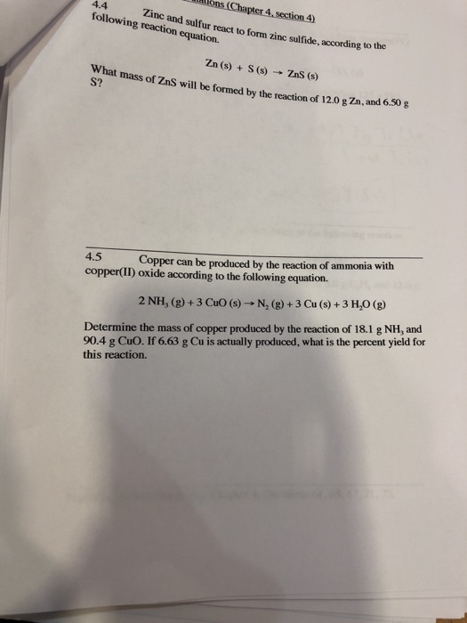 Solved 44 Zinc and sulfur react to form zinc sulfide, | Chegg.com