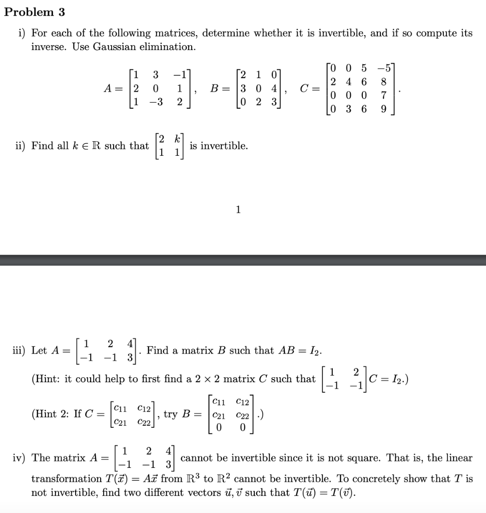 Solved i) For each of the following matrices, determine | Chegg.com