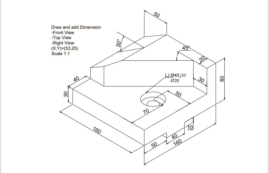Solved Draw the front, top and right view in AutoCAD Please | Chegg.com