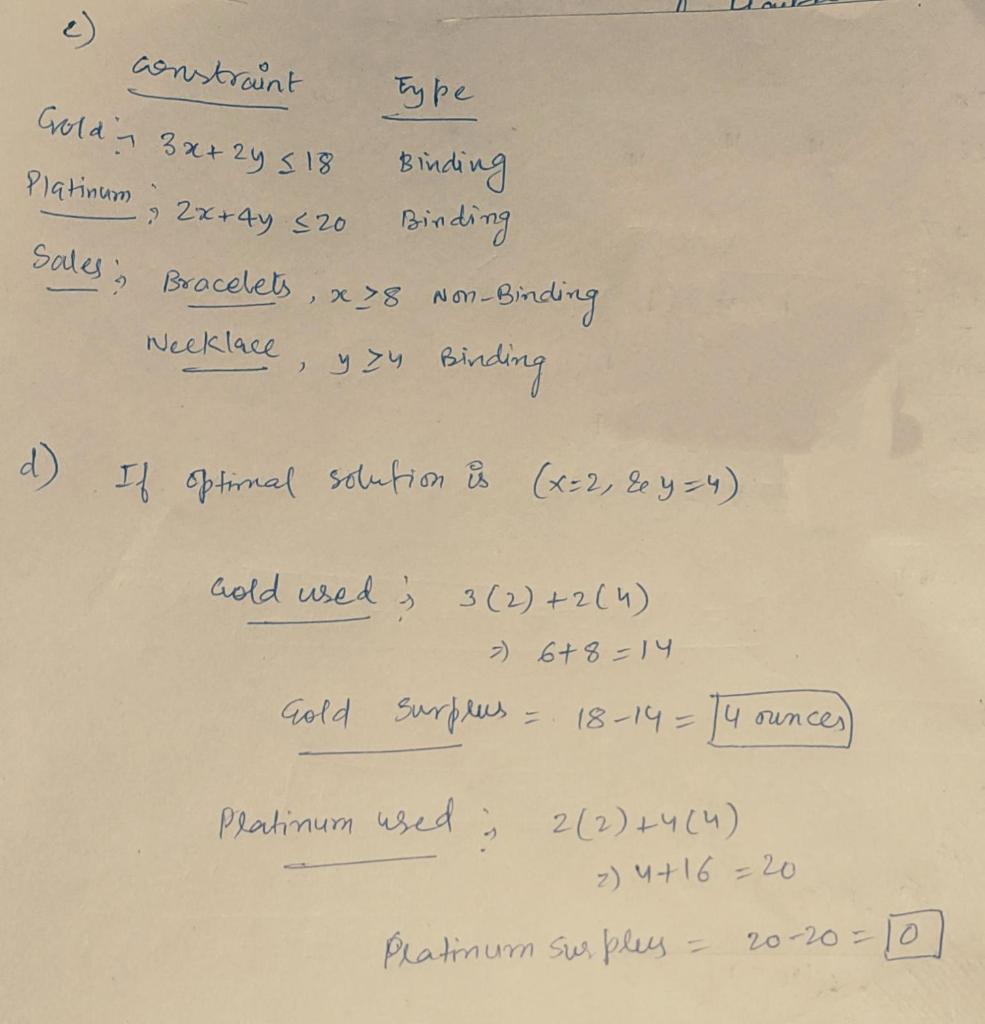 Solved A jewelry store makes bracelets and necklaces from | Chegg.com