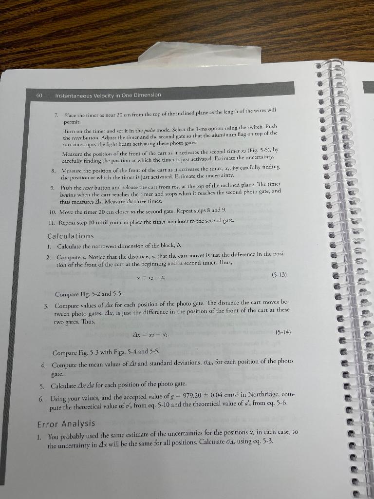 EXPERIMENT 5-INSTANTANEOUS VELOCITY IN ONE DIMENSION | Chegg.com