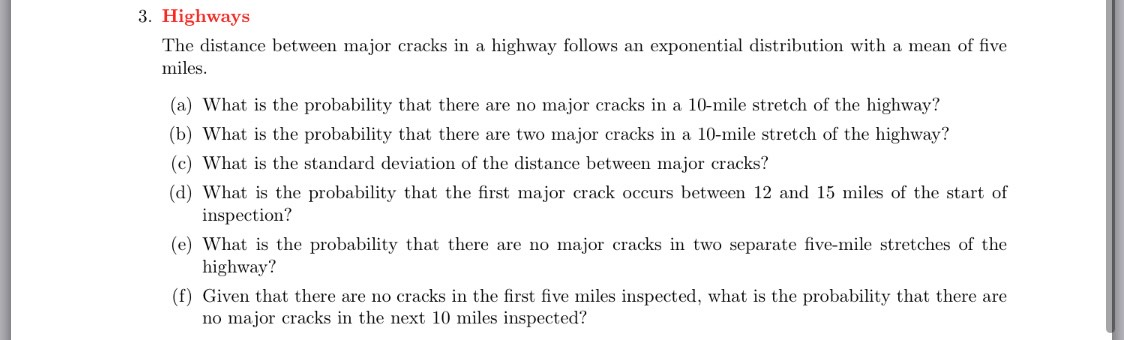 Solved 3. Highways The distance between major cracks in a | Chegg.com