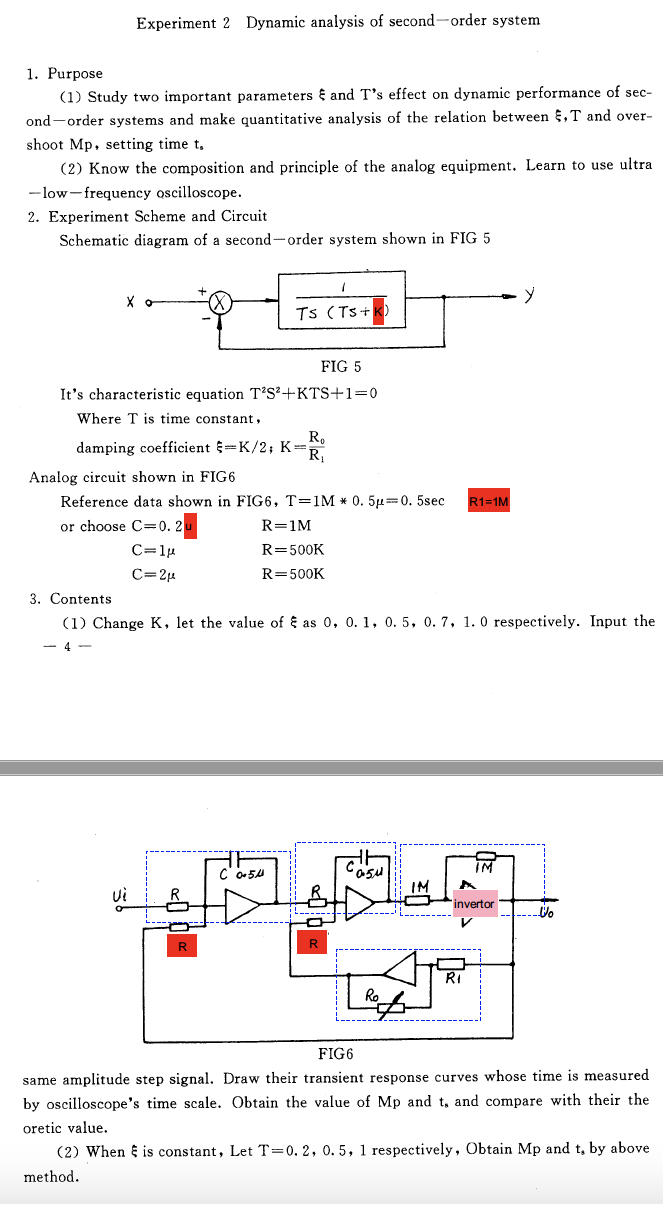 Experiment 2 Dynamic analysis of second-order system | Chegg.com
