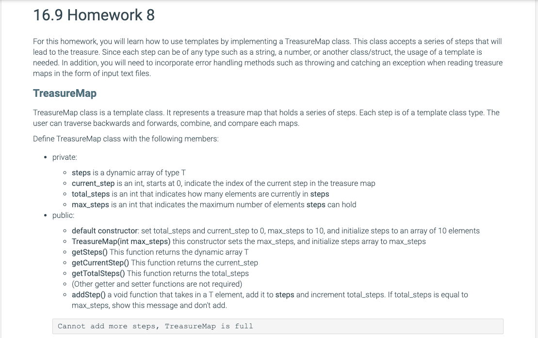 Solved C++!!!!!!!!! 16.9 Homework 8 For this homework, you | Chegg.com