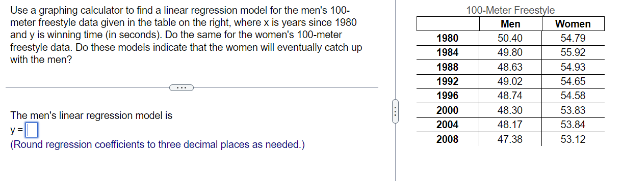 Solved Use a graphing calculator to find a linear regression | Chegg.com