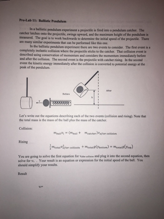 Solved Pre Lab 11 Ballistic Pendulum In A Ballistic 