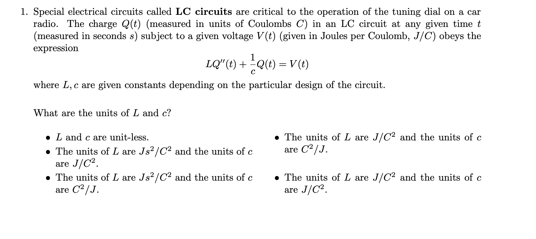 Solved Special electrical circuits called LC ﻿circuits are | Chegg.com
