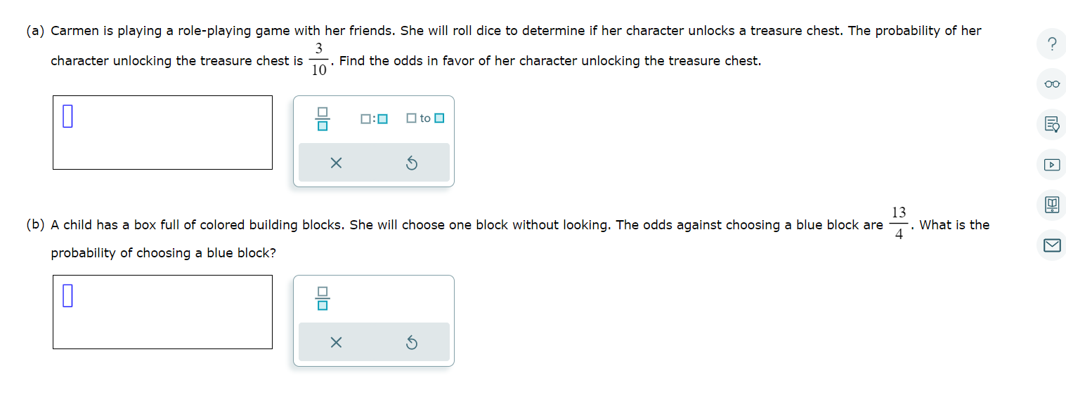 Solved (a) Carmen is playing a role-playing game with her | Chegg.com
